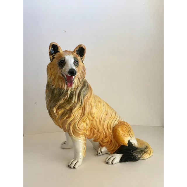 Italian Ceramic Collie Dog Lassie Statue | Chairish