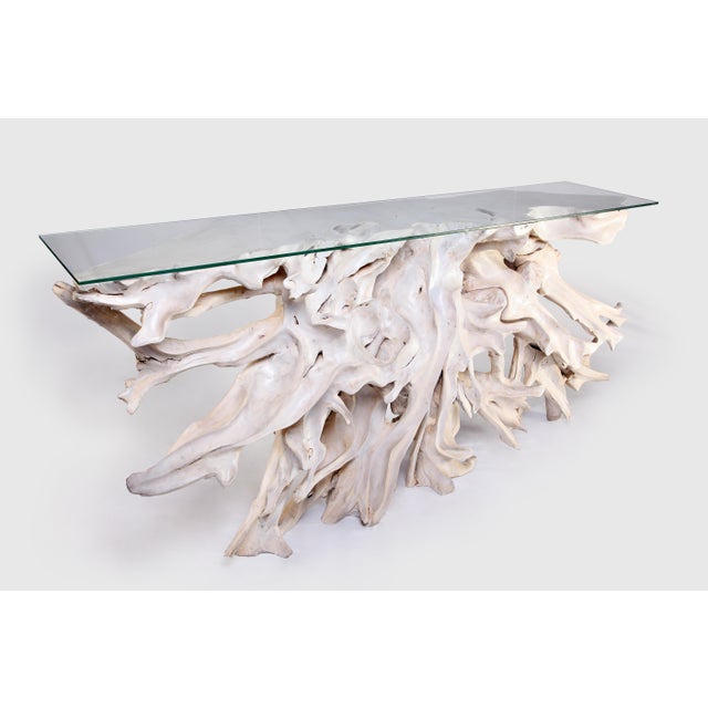 Naturel Teak Root Console Table, 84" Long White Wash | Chairish