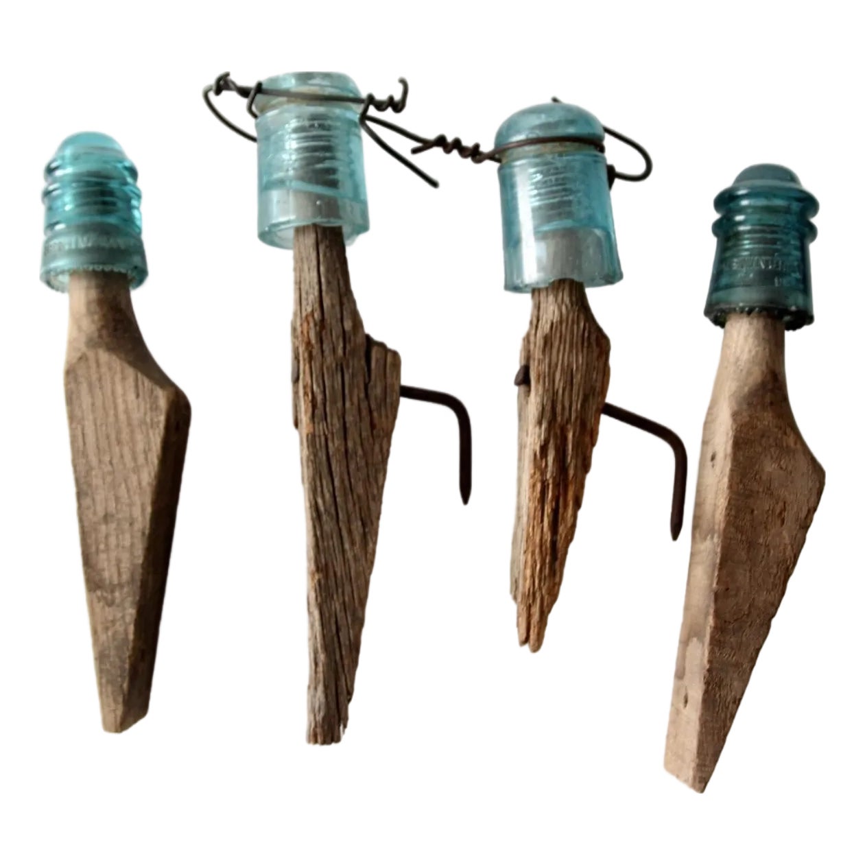 Antique Electrical Posts With Glass Insulators Set of 4 | Chairish