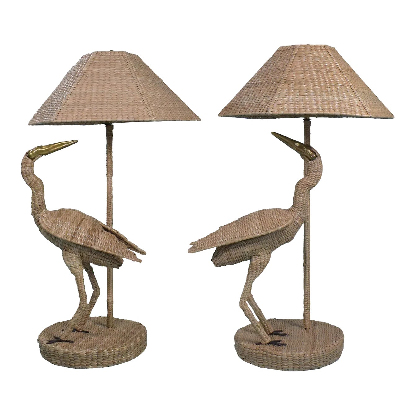 Large Crane Table Lamps - A Pair | Chairish
