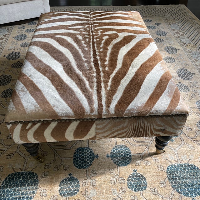 Vintage Zebra Print Ottoman | Chairish
