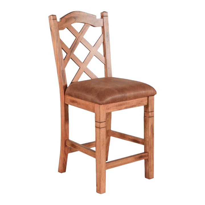 Crossback Solid Wood Counter Height Barstool in Rustic Oak | Chairish