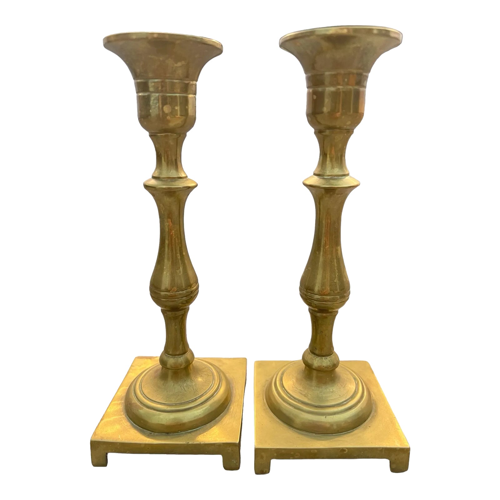Early 20th Century Solid Brass Cast Candlesticks- a Pair | Chairish