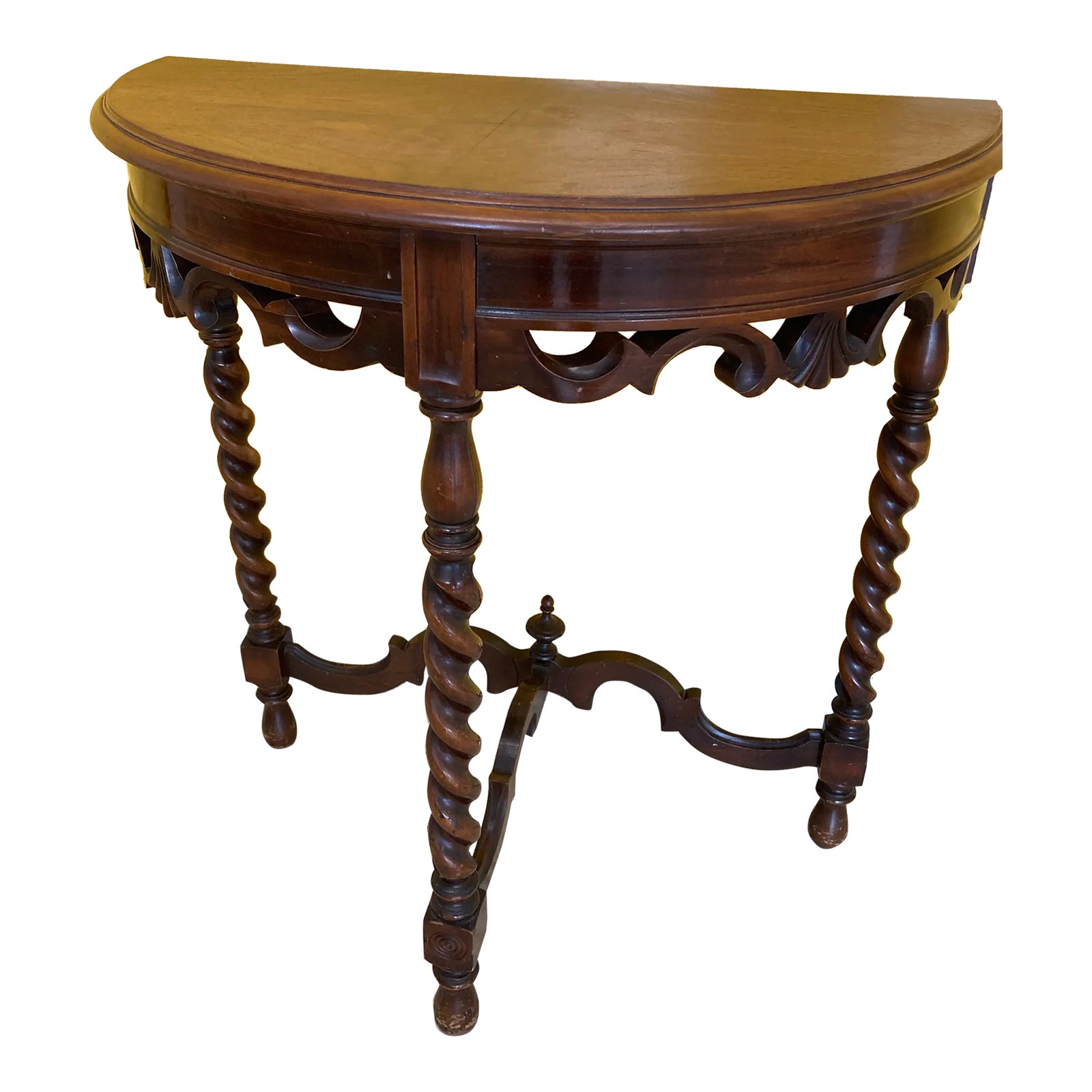 Edwardian Era French Demi-Lune Hall Table With Barley Twist Legs | Chairish