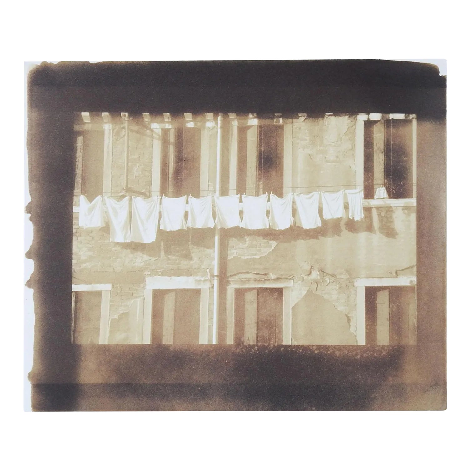 Vintage Cyanotype Architectural Old Building Laundry Photograph | Chairish