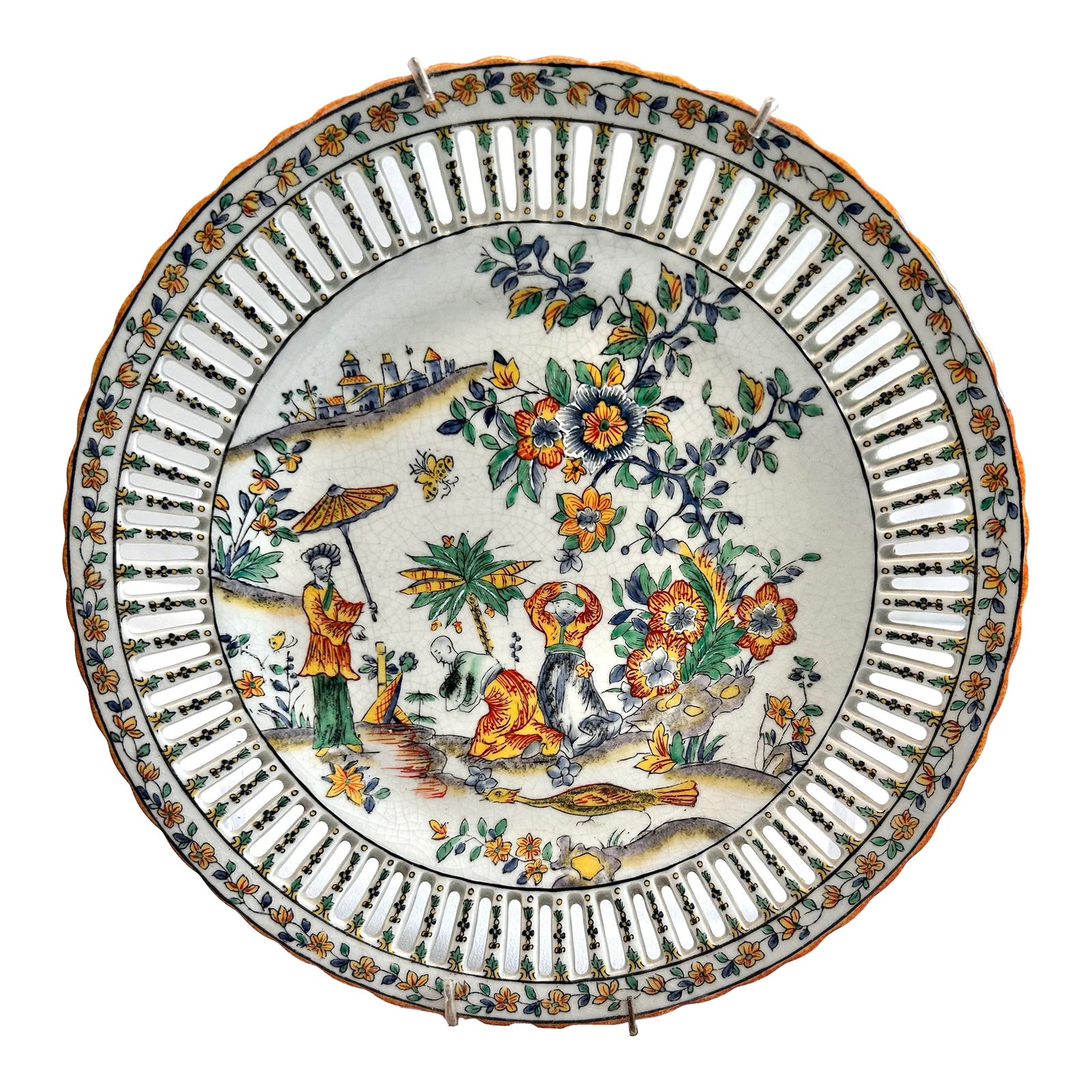 Large 1897 Asian Porcelain Chinoiserie Openwork Plate United Wilson ...
