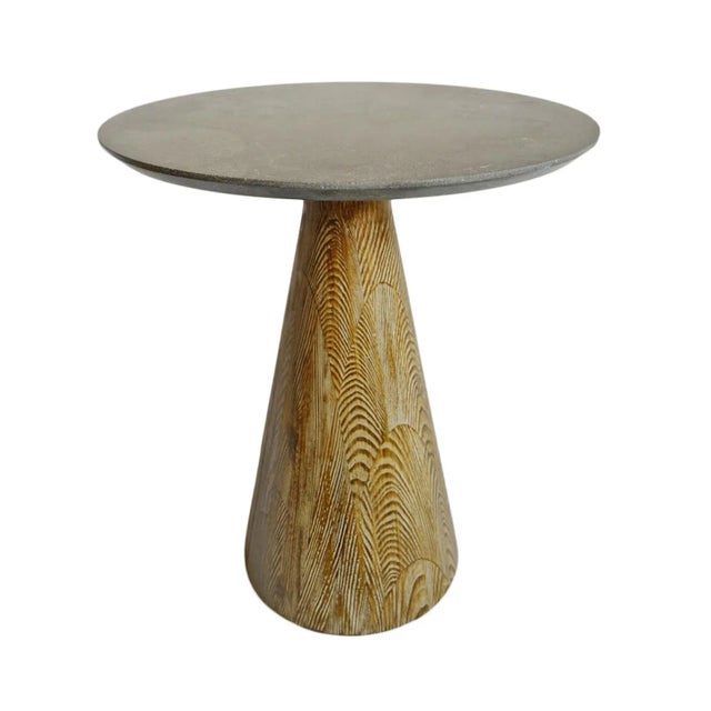 Salvaged Oak & Stone Cone Side Table | Chairish
