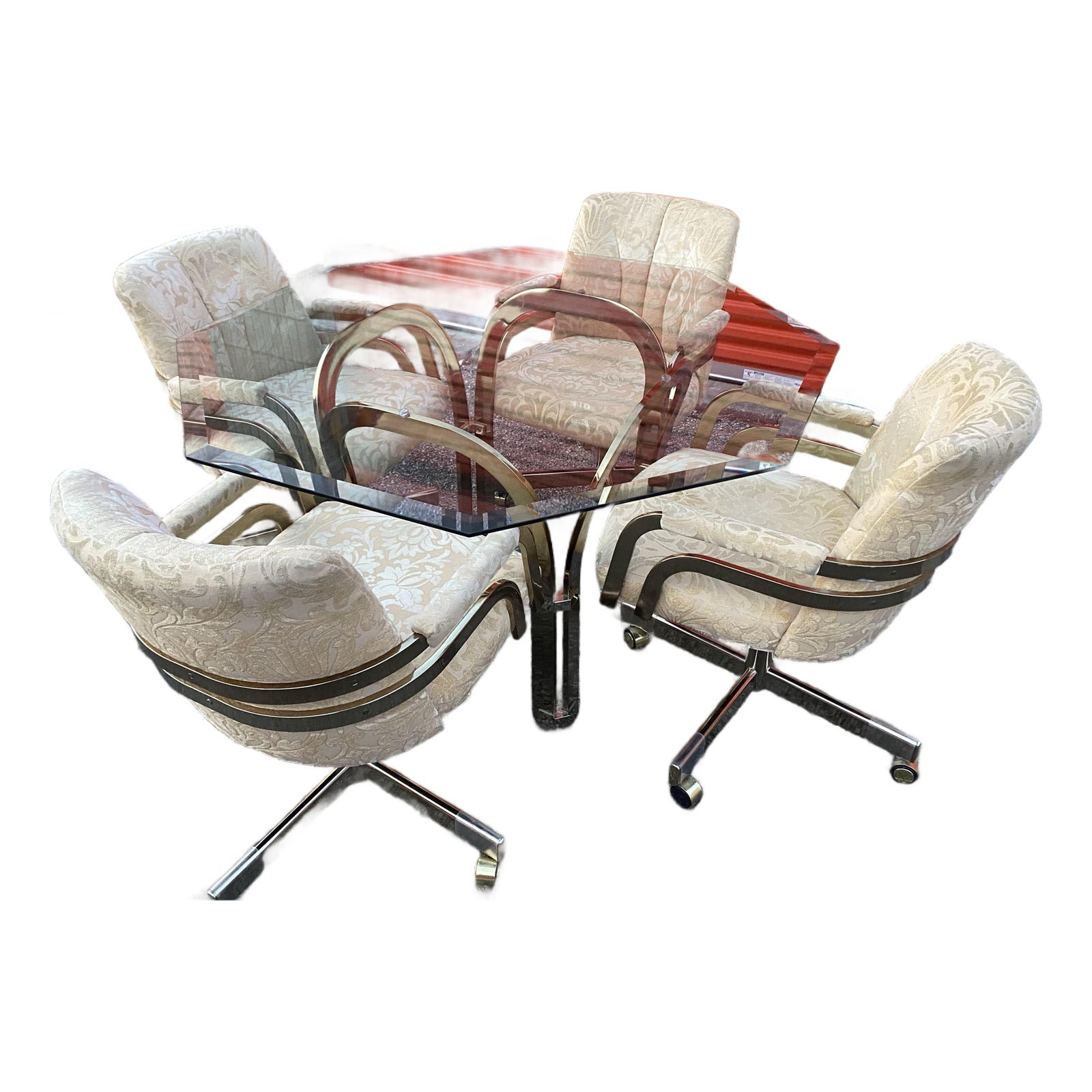 1980s Chromcraft Brass & Glass Dining Table W/4 Swivel Chairs (Set of 5 ...