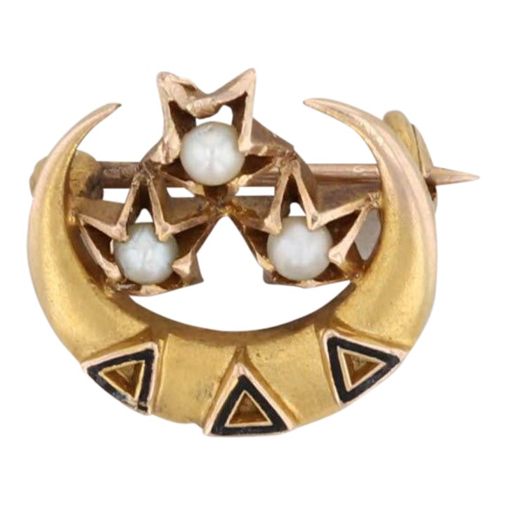 Tri-Delta Sorority Pin 18k Gold Pearls Crescent Badge Vintage Charter ...