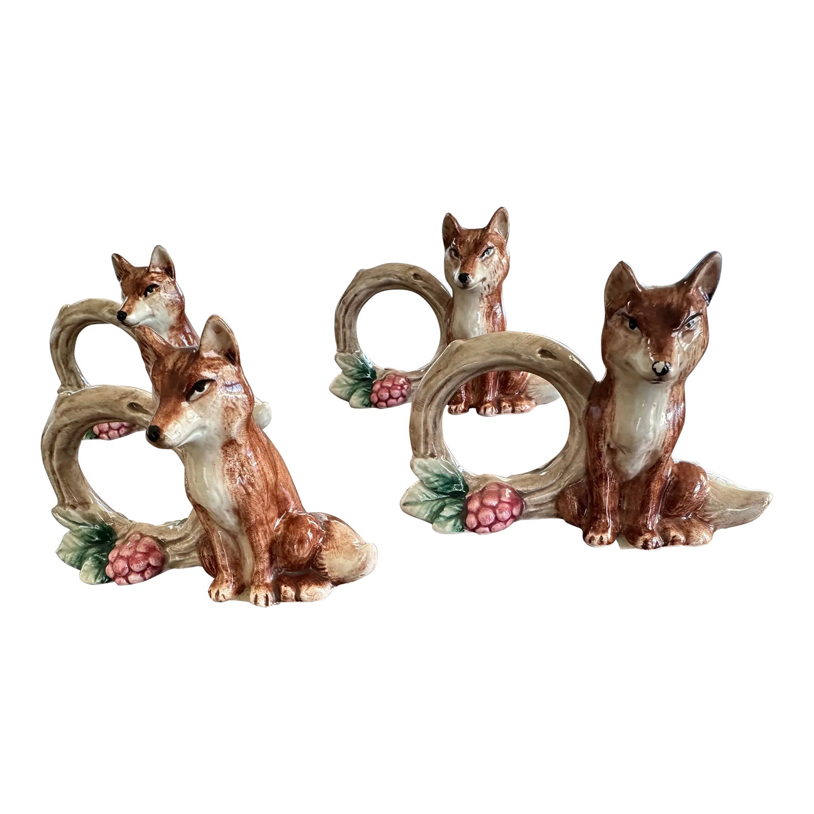 1990's Fitz & Floyd Reynard the Fox With Log Woodland Floral Ceramic ...