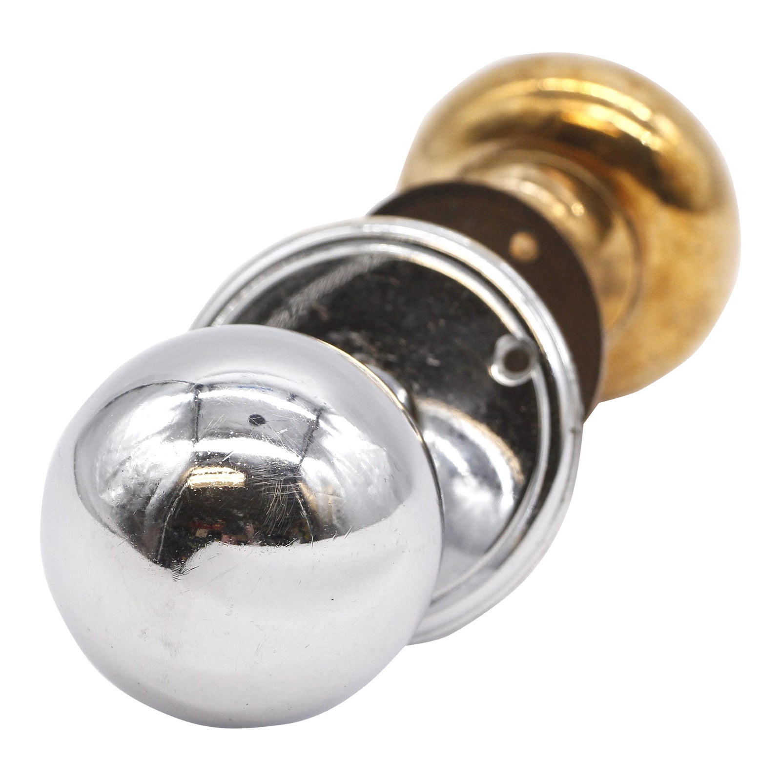 Mid Century Brass & Chrome Passage Door Knob Set | Chairish