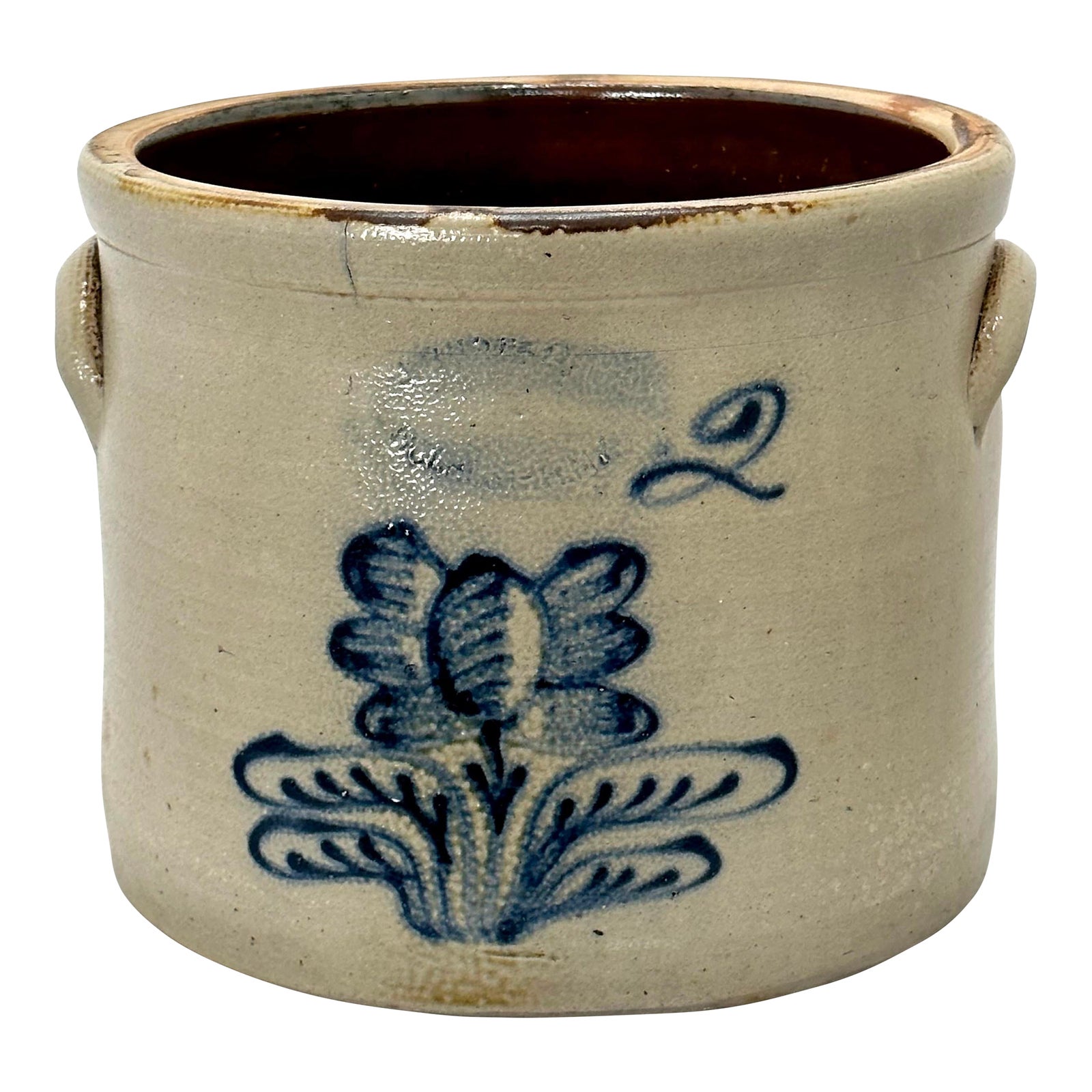Nice Antique American Blue Hand Decorated Flower Stoneware Crock by ...