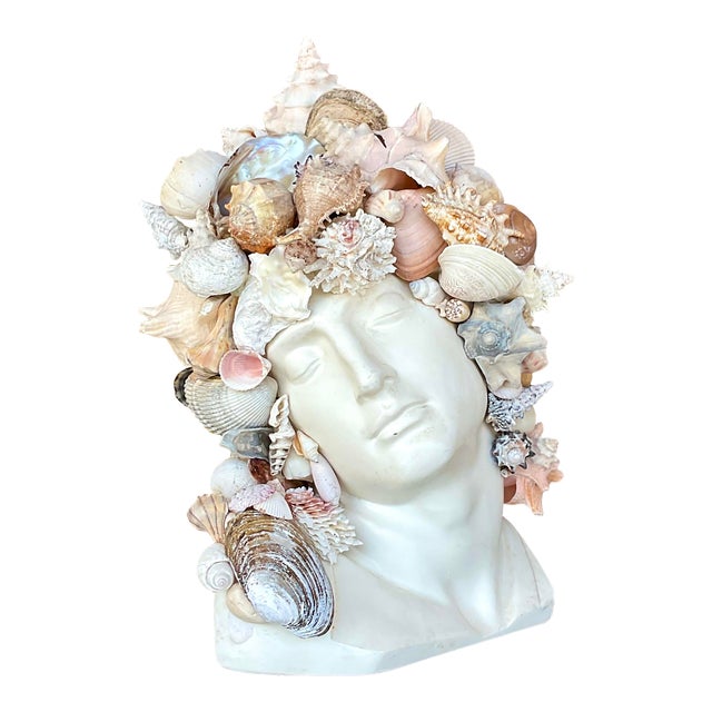 Vintage Coastal Shell Encrusted Bust | Chairish
