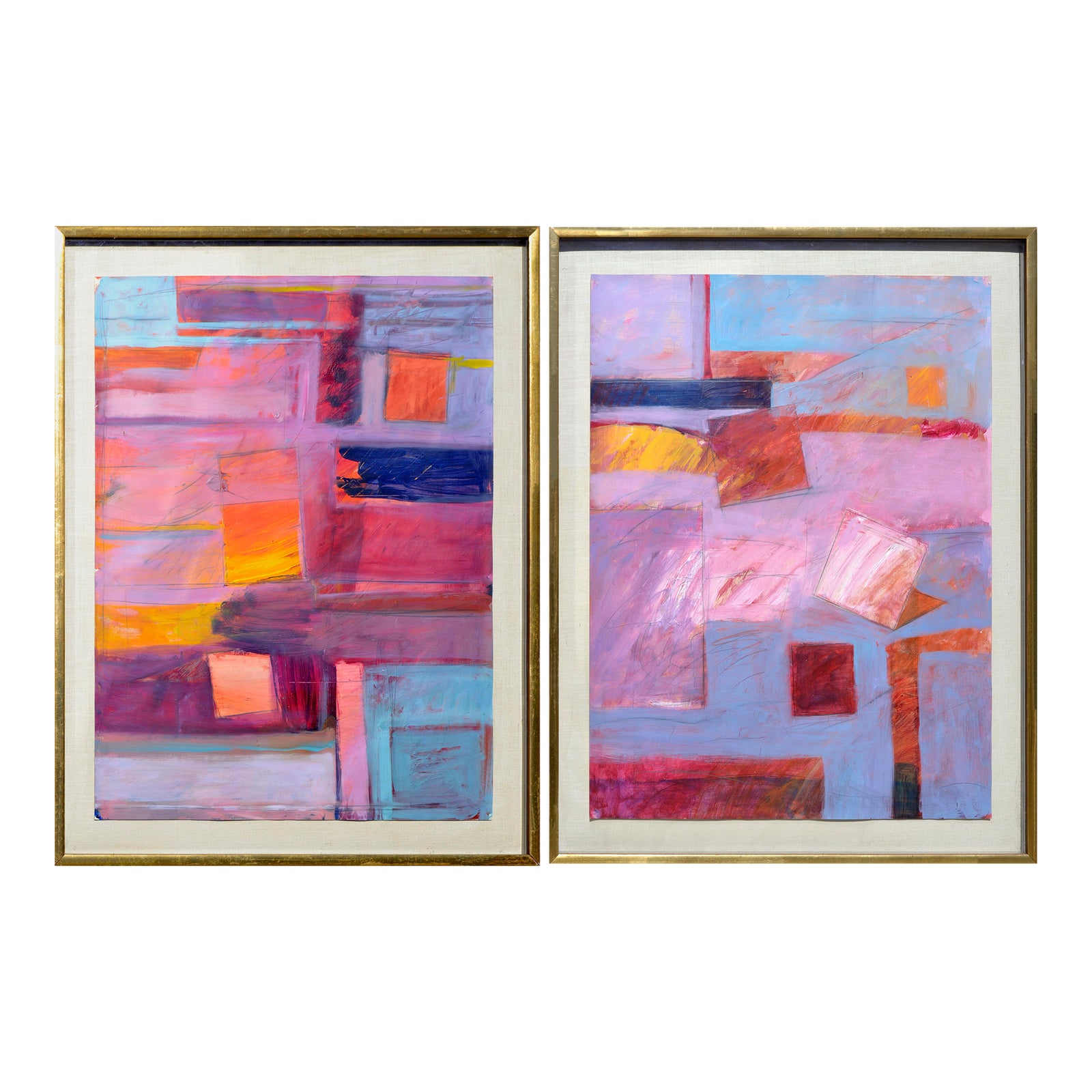 Two Sunset Geometric San Francisco Bay Area Abstracts - a Pair | Chairish