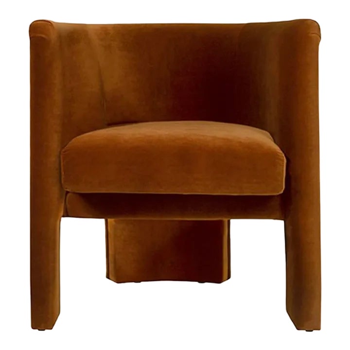 Matthew Izzo Home Lansky Rust Velvet Barrel Chair | Chairish