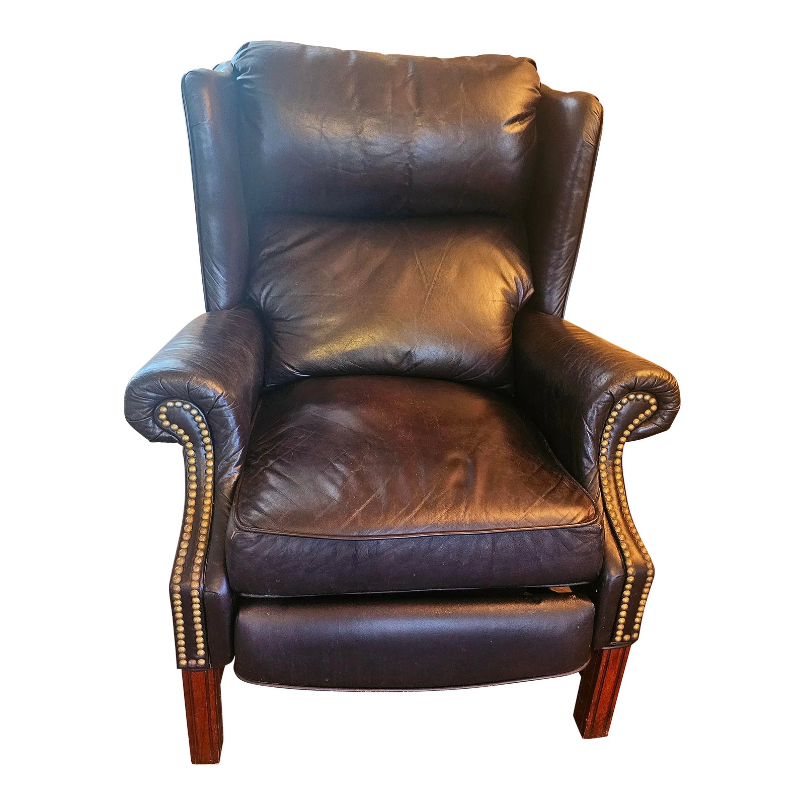 Vintage Leather Executive Wingback Club Chair Recliner | Chairish