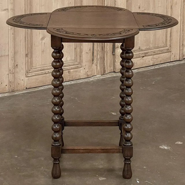Antique Drop Leaf Spool Leg End Table | Chairish