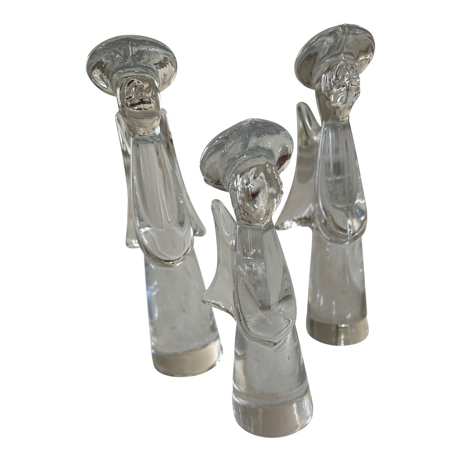 1980s Solid Glass Angels Set of Three | Chairish