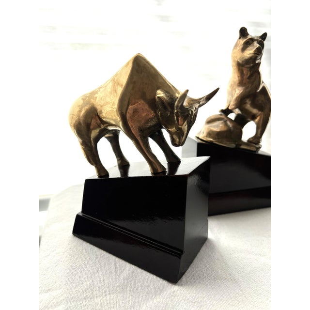 Vintage Mid 20th Century Bronze Bear and Bull Bookends, Stock Market ...
