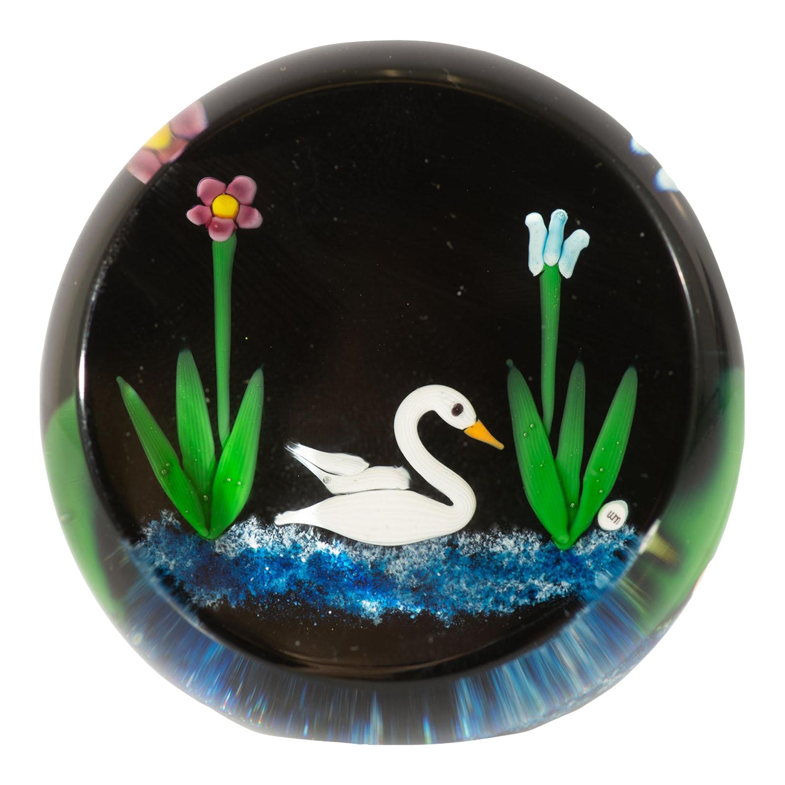 William Manson 2000 Signed Art Glass Paperweight With Swan | Chairish