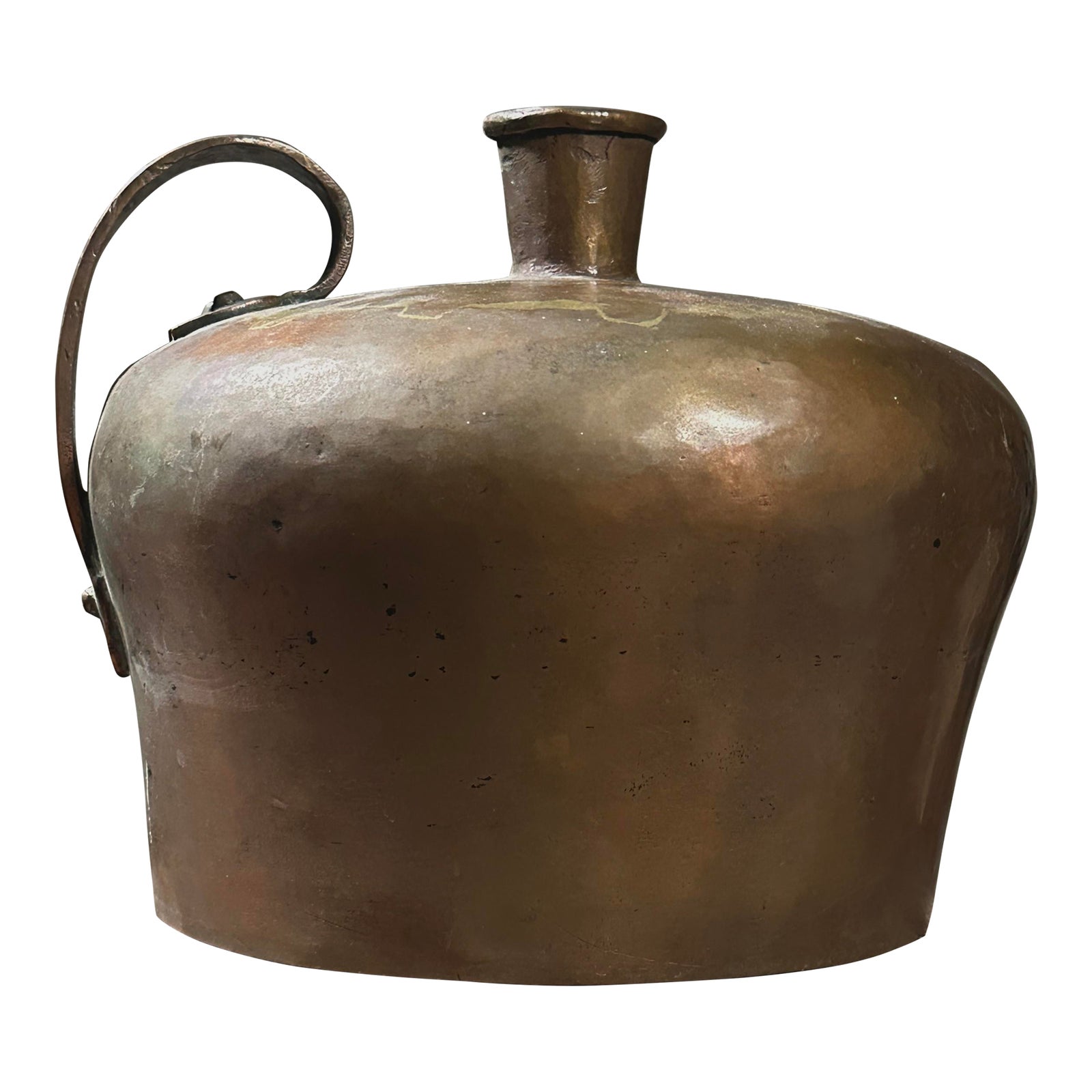 Antique Primitive Hammered Patinated Copper Handled Jug | Chairish