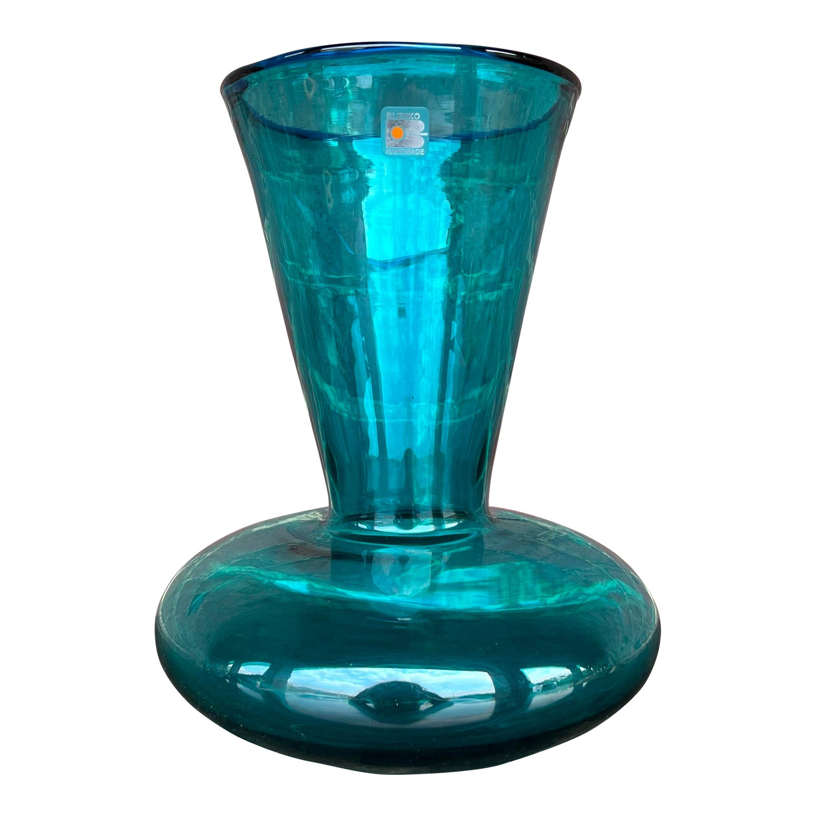 Blenko Teal Blue Glass Vase 12” Tall | Chairish