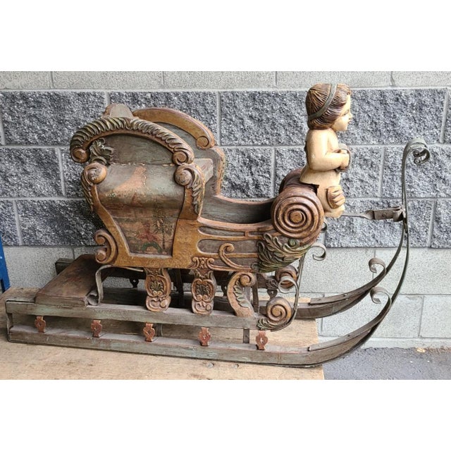 Vintage Antique Reproduction Decorative Sleigh With Putti | Chairish