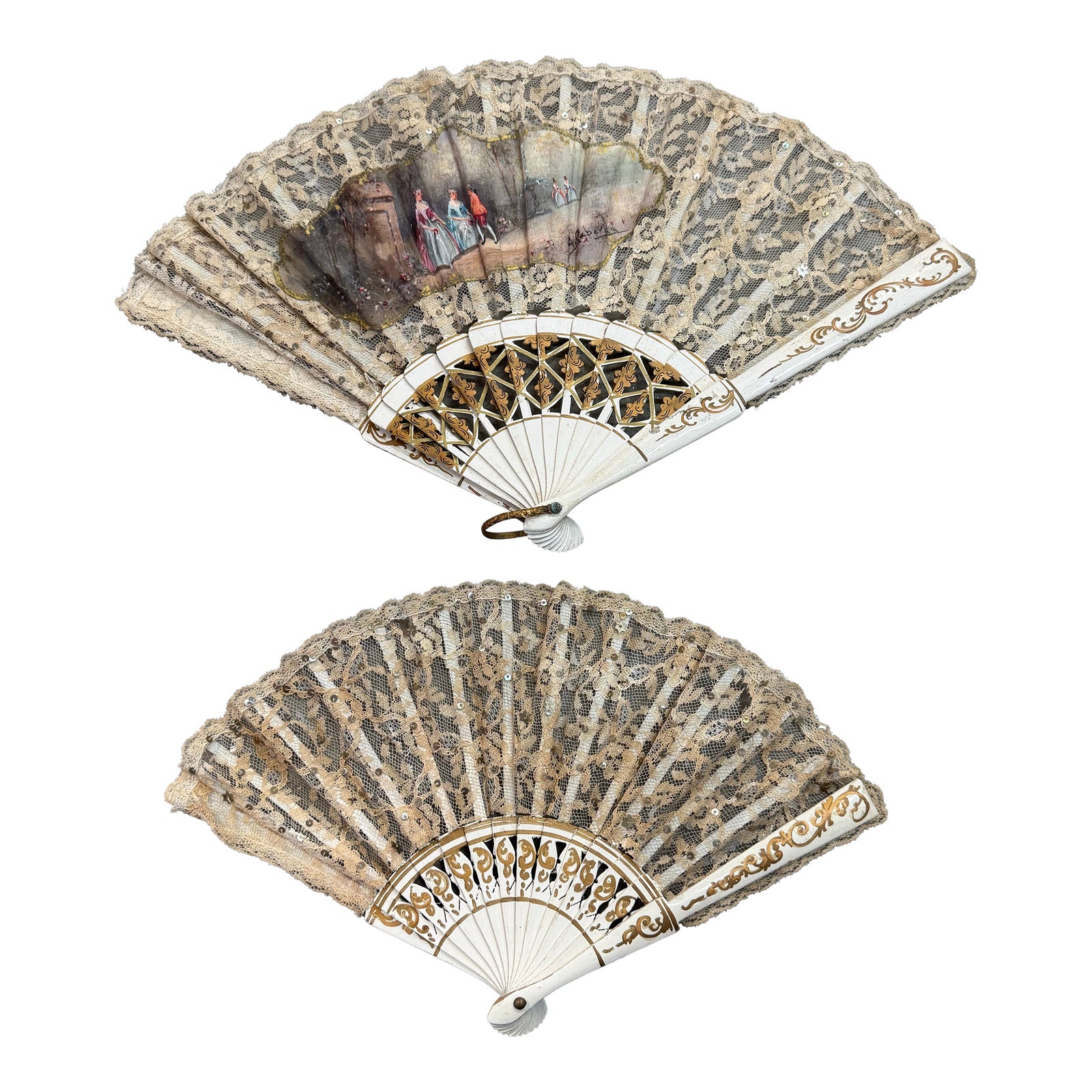 Pair of Antique 18th Century Hand Painted Fan Folded Chinese Signed ...