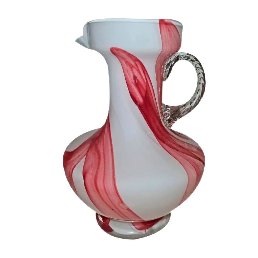 White & Red Glass Carafe, 1950s | Chairish