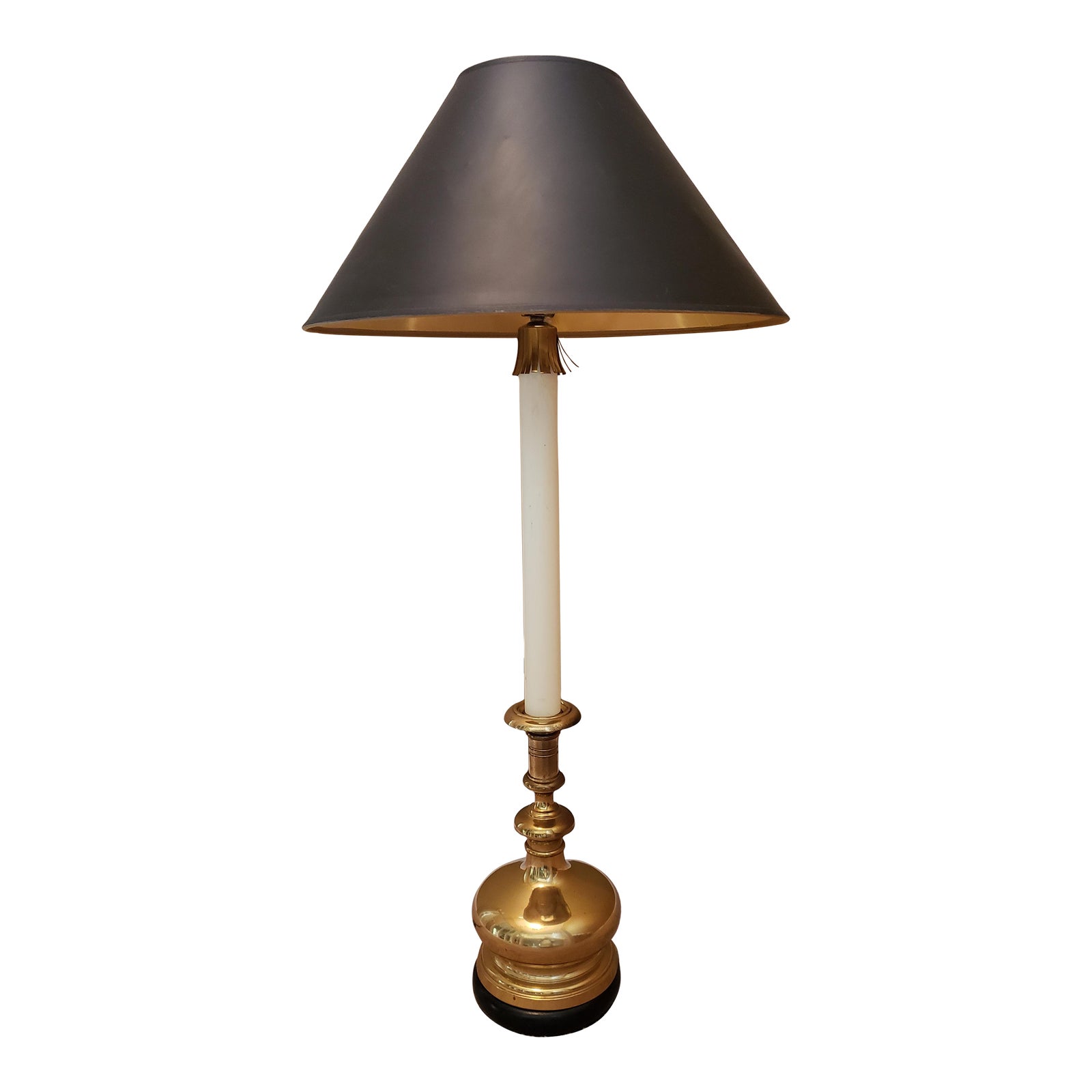 Mid 20th Century Frederick Cooper Tall Turned Brass Table Lamp With ...