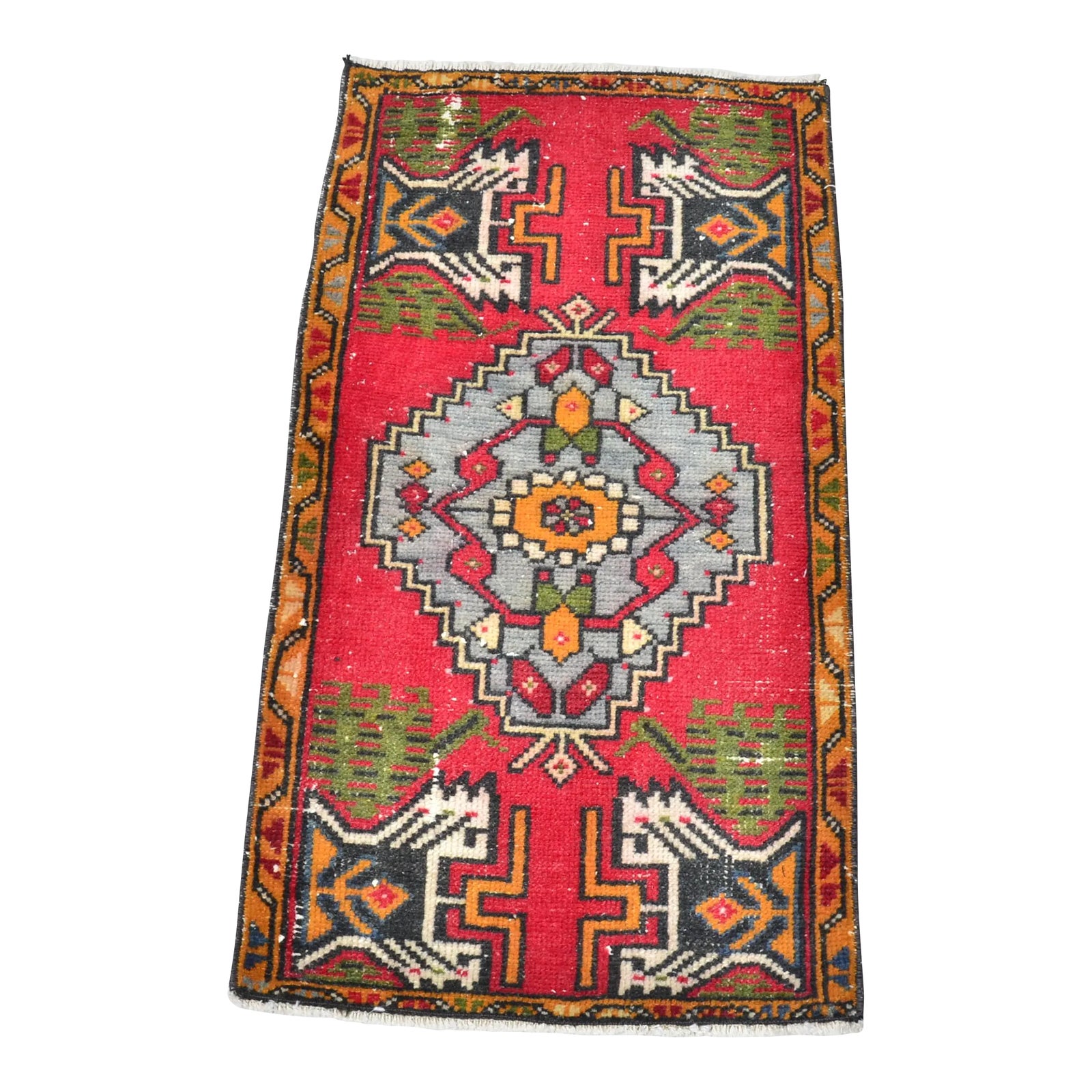 1960s Turkish Red Floor Faded Door Mat Rug | Chairish