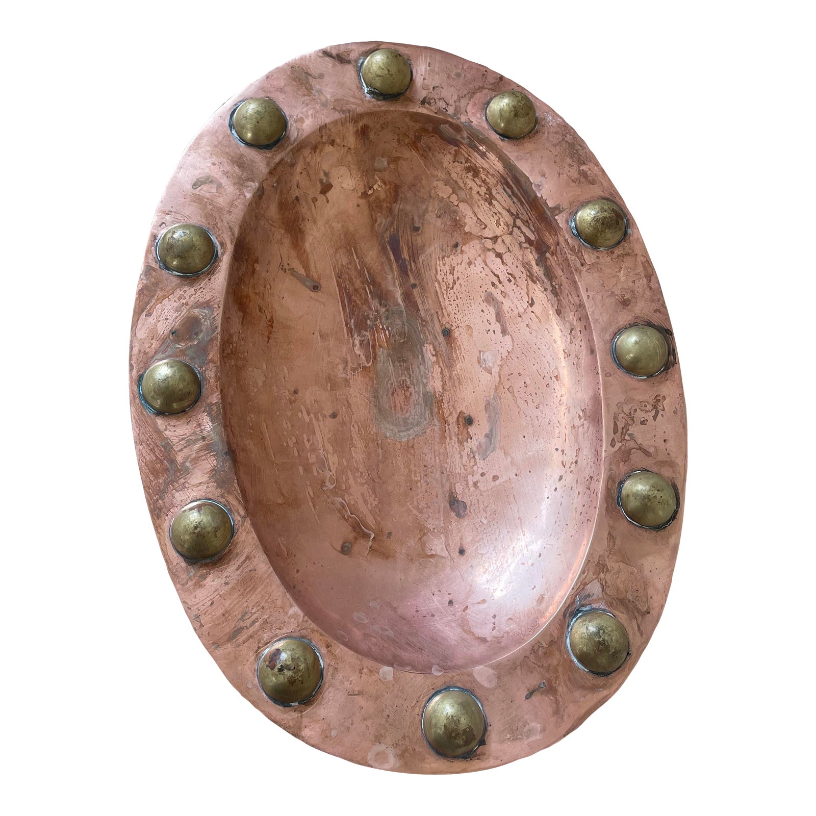 Vintage Copper Serving Tray With Brass Rivet Design | Chairish