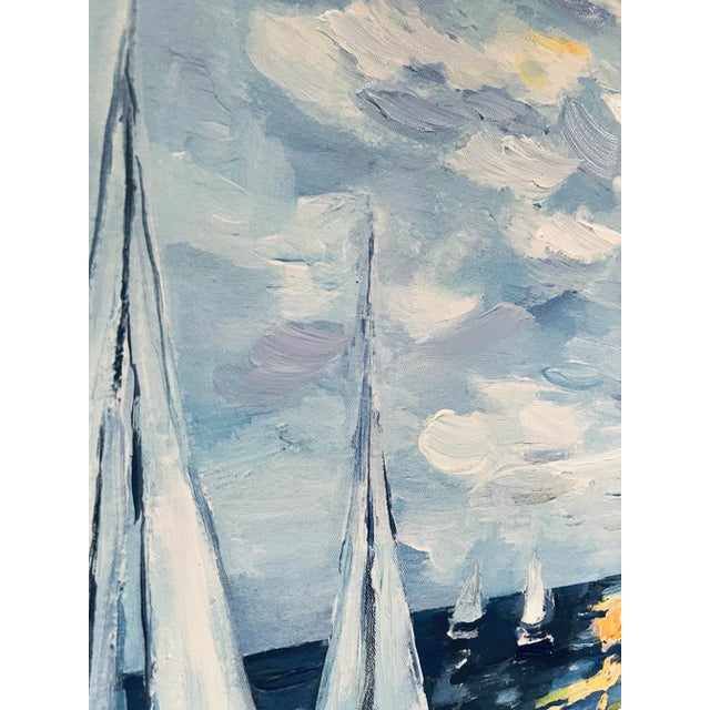 Hand Embellished Seascape Abstract Sailboats at Sea Giclee on Canvas ...