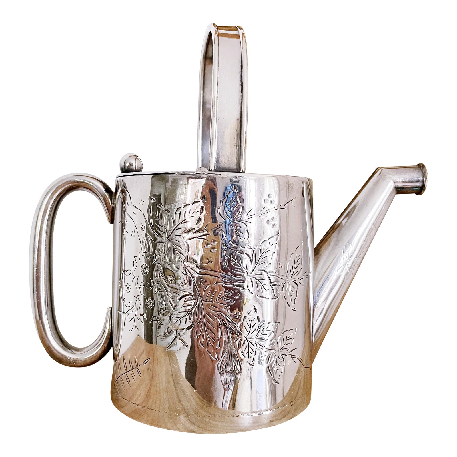 Victorian Era English Silver Plated Watering Can Teapot | Chairish