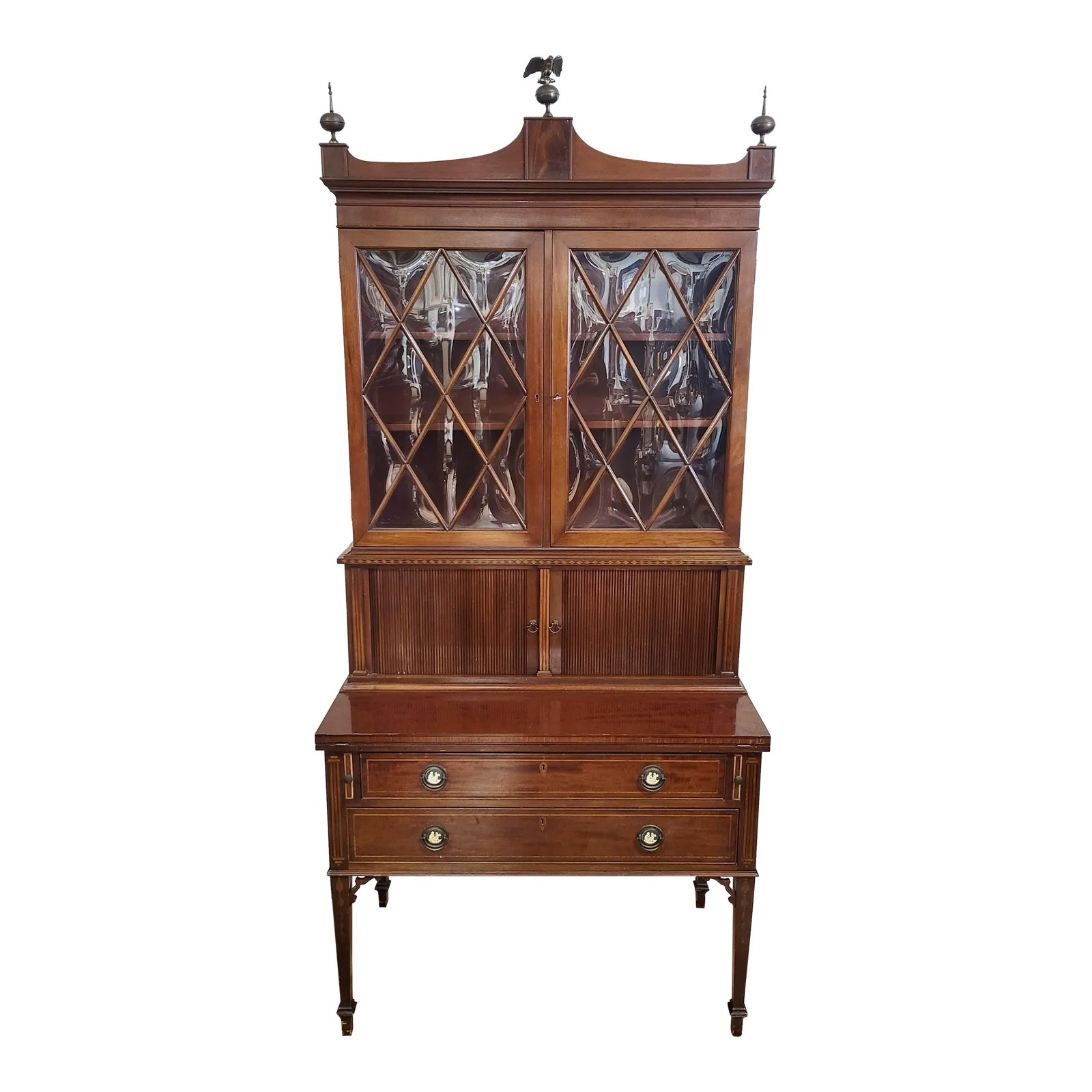 Antique 20th C American Hepplewhite Mahogany Tambour Secretary Desk ...