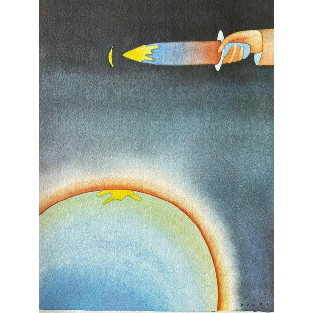Jean-Michel Folon, La lune blessée, Etching | Chairish