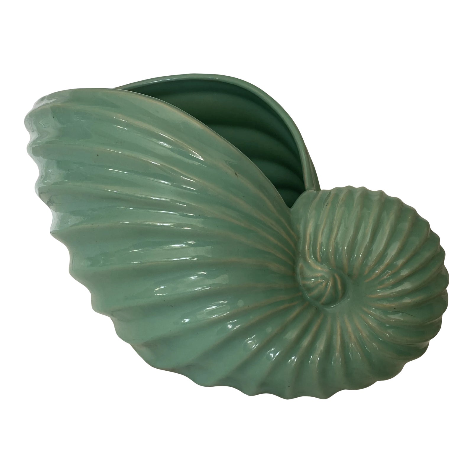 Extra Large Vintage Nautilus Shell Ceramic Cachepot/ Planter | Chairish