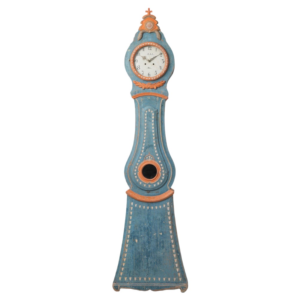 Antique Swedish Long Case Clock in Pine | Chairish