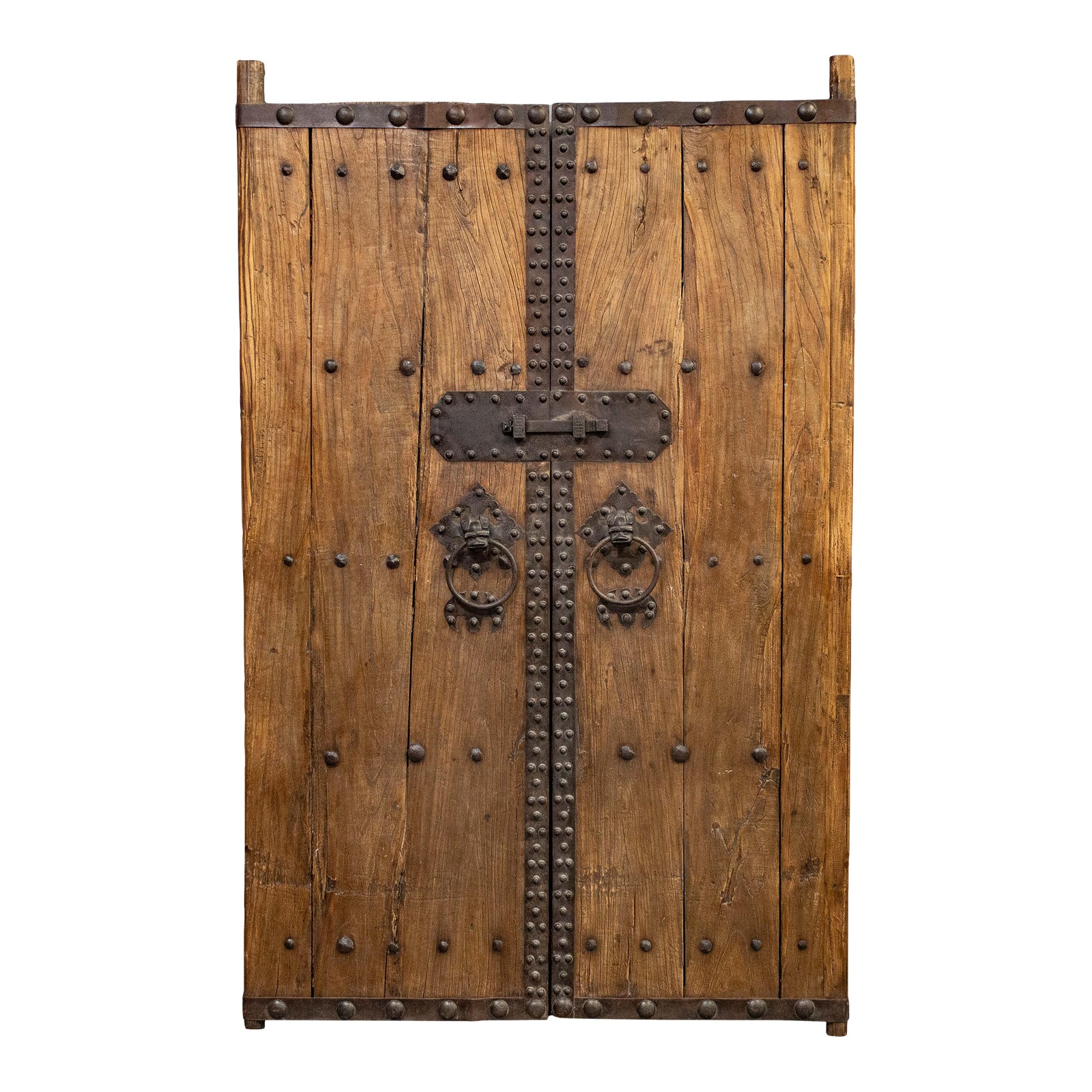 Antique Early 1900s Chinese Elm and Iron Courtyard Doors | Chairish