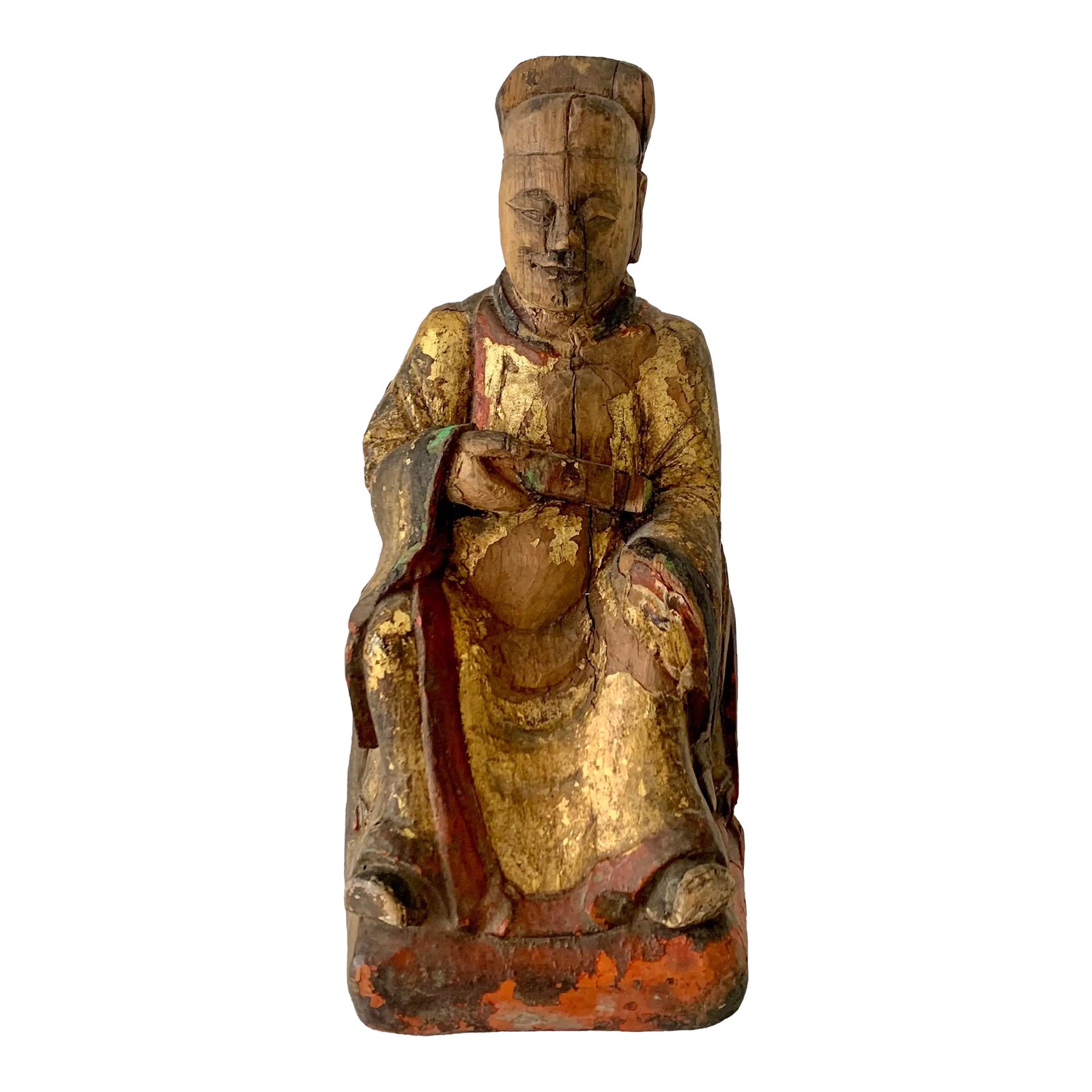 Antique Chinese Giltwood Scholar Figure – Ming/Qing Dynasty Figurine ...