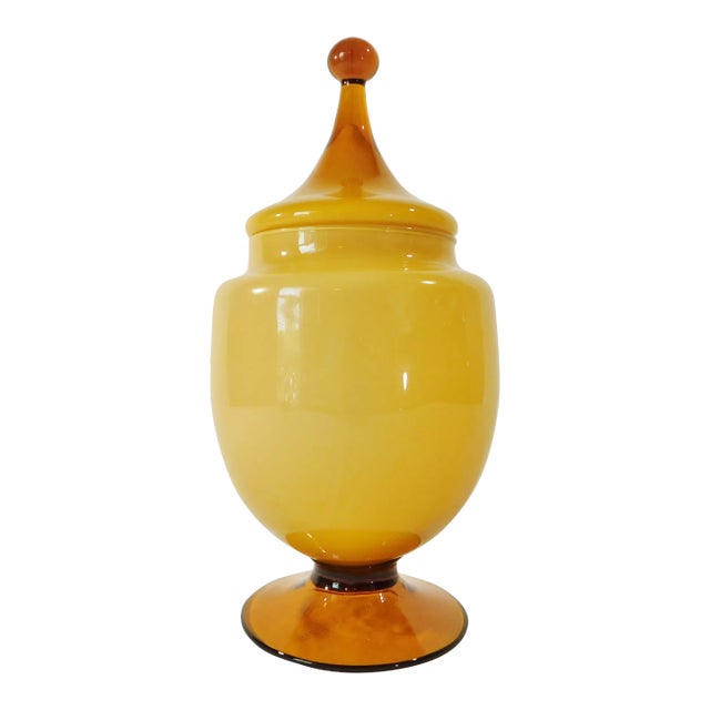 Vintage Mid Century Modern Empoli Italian Amber Cased Art Glass Circus