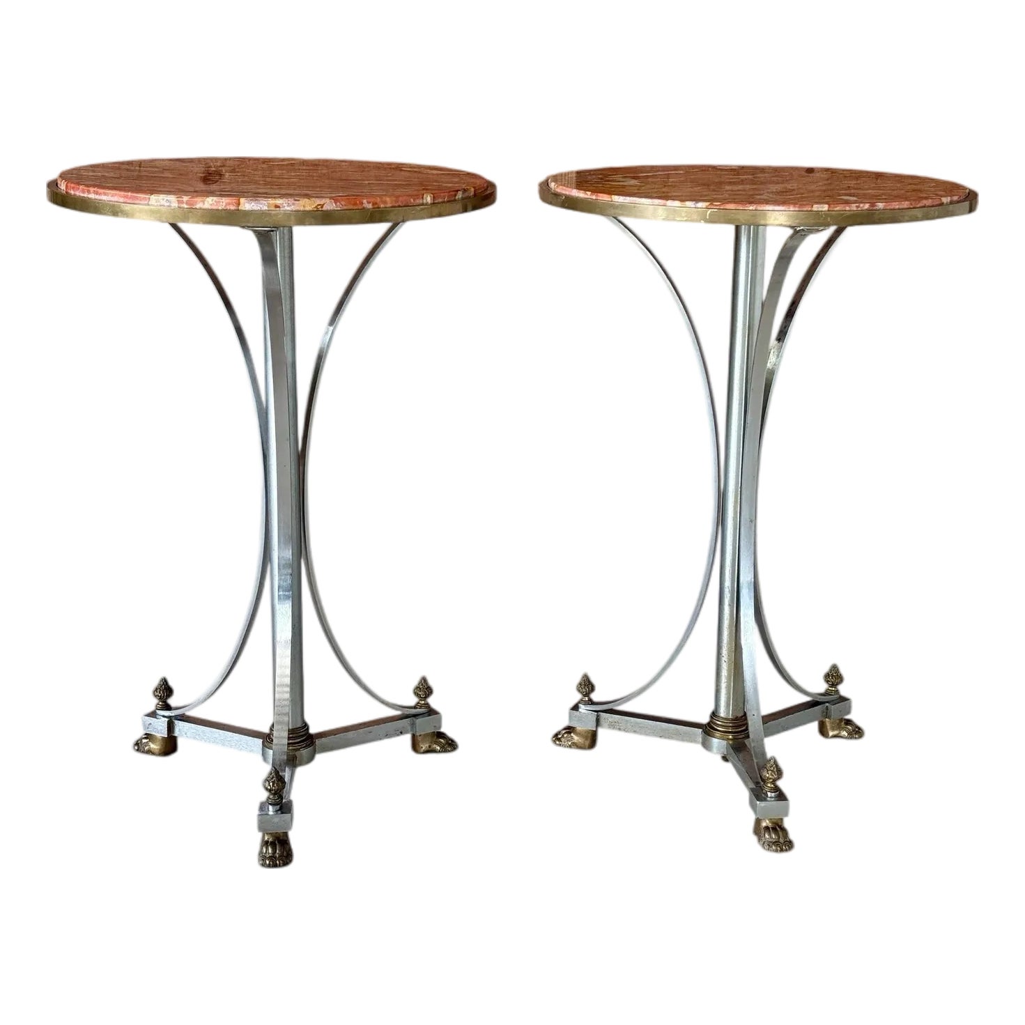 Pair of Sculptural Neoclassical Marble-Top Pedestal Tables With Brass ...