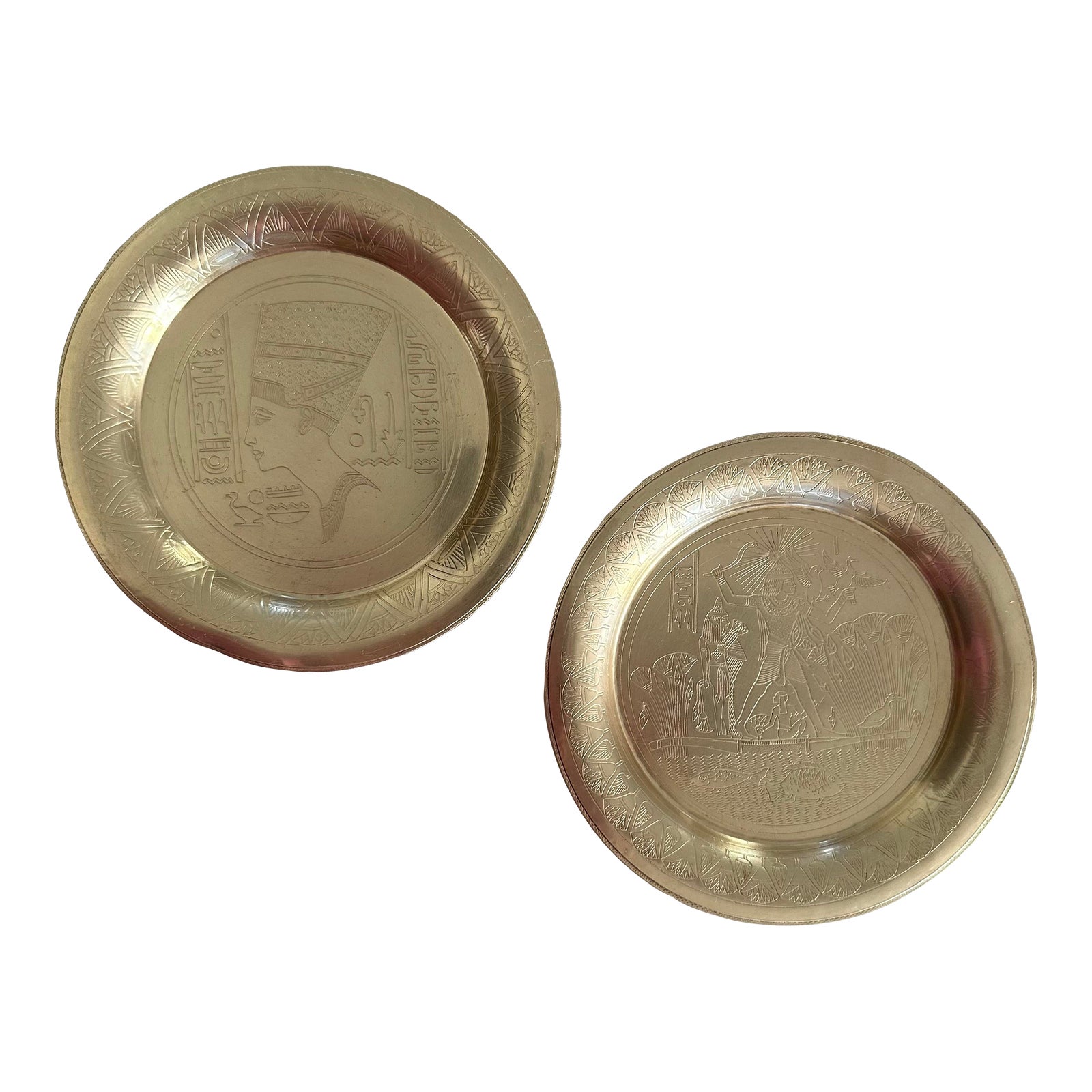 Vintage Solid Brass Etched Egyptian Small Decorative Plates- Set of 2 ...