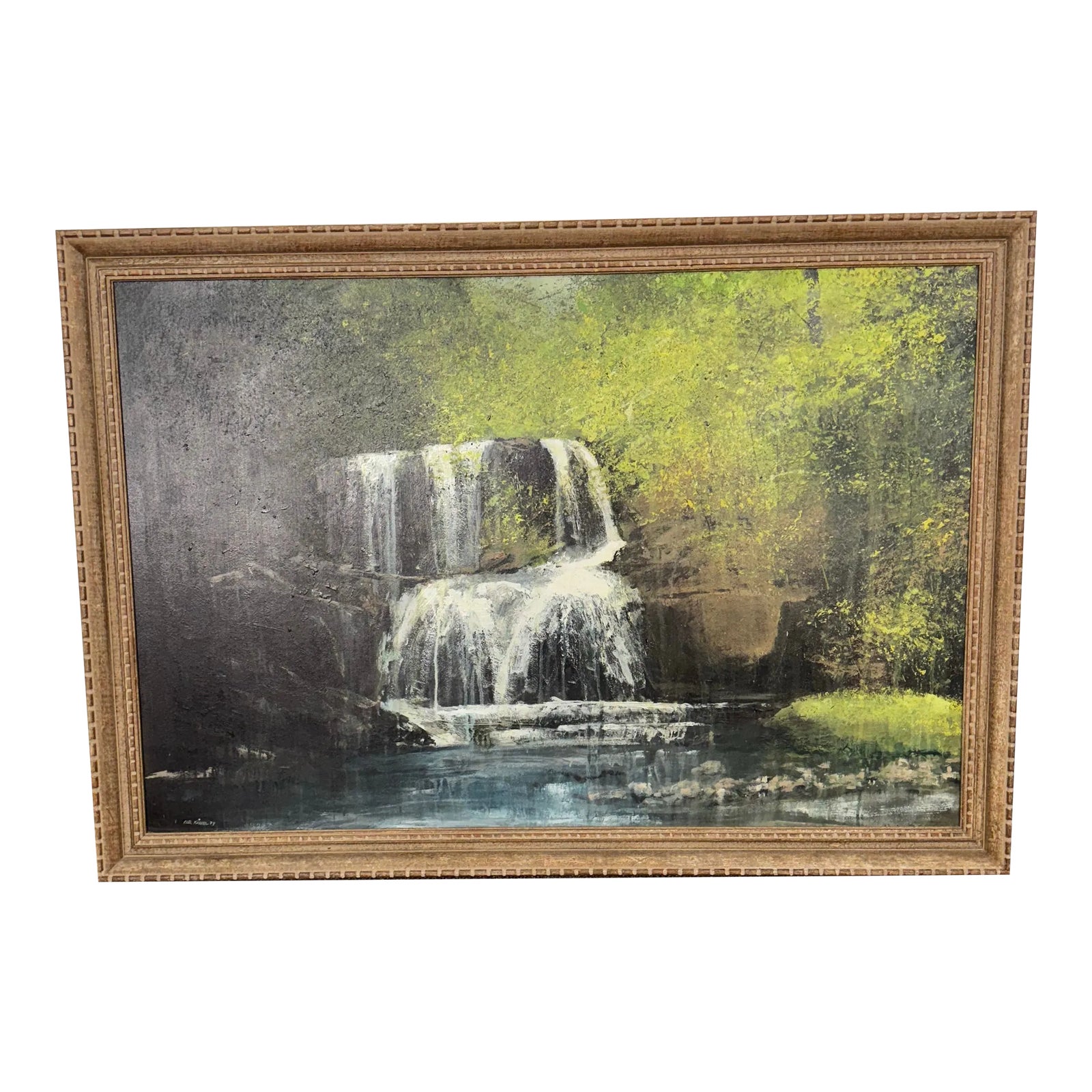 Late 20th Century Waterfall Painting, Framed | Chairish
