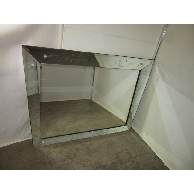 Mid Century Hollywood Regency Trapezoid Mirror With Etching | Chairish