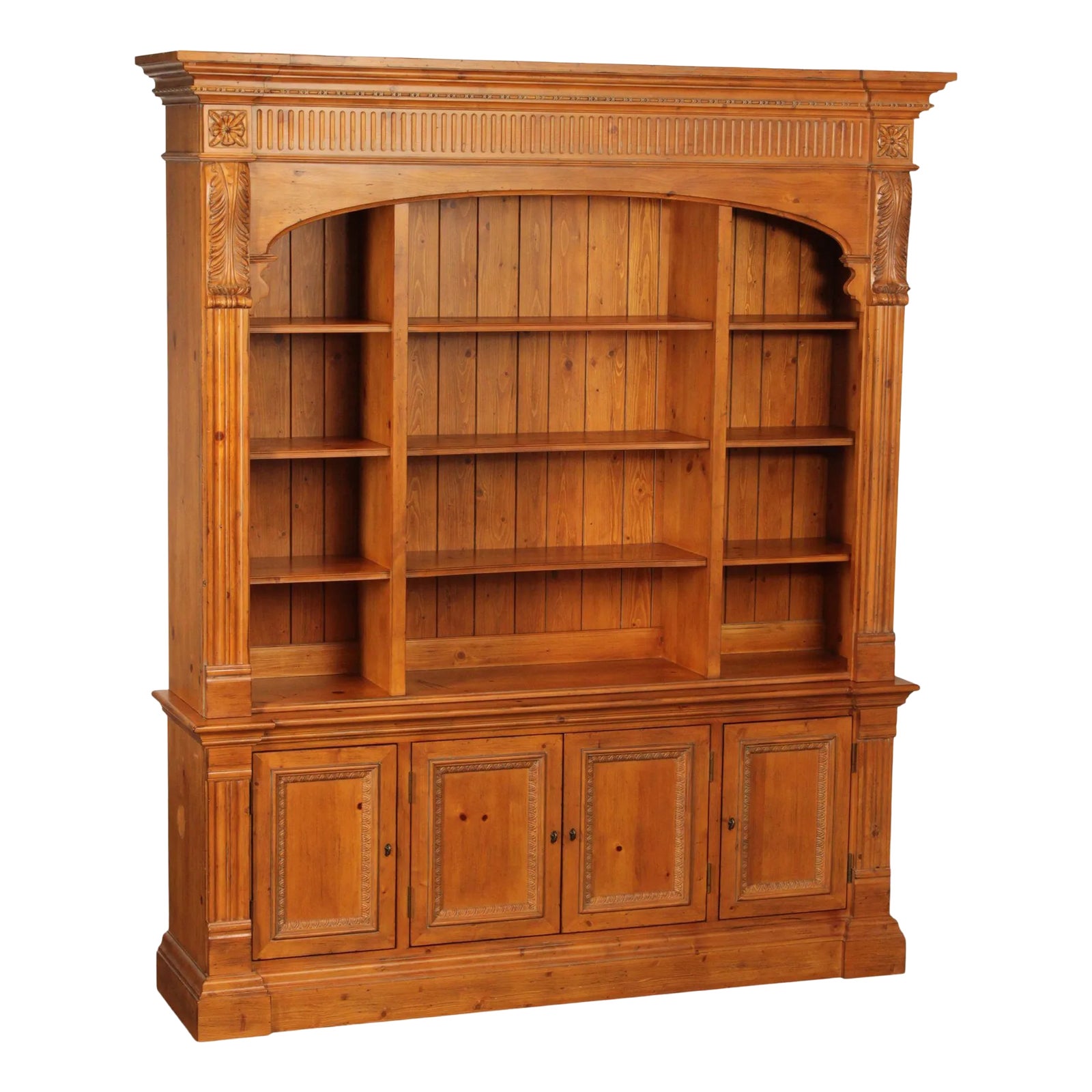 Ethan Allen Large Pine Architectural Library Bookcase | Chairish
