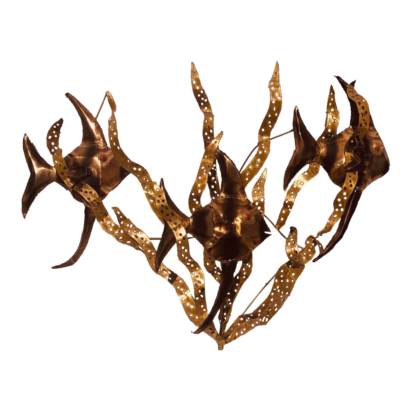 Mid Century Modern Metal Wall Art Fish & Seaweed | Chairish