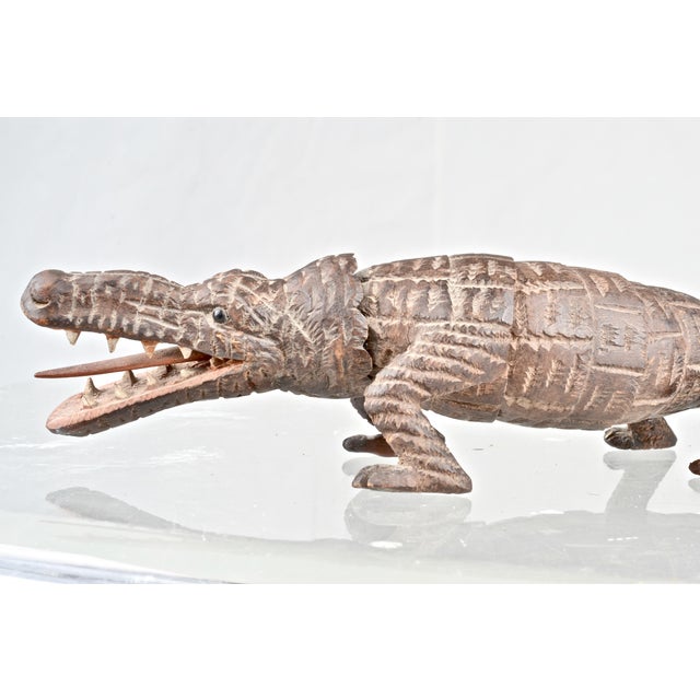 Folk Art Alligator Hand Carved Wood American 1900 | Chairish