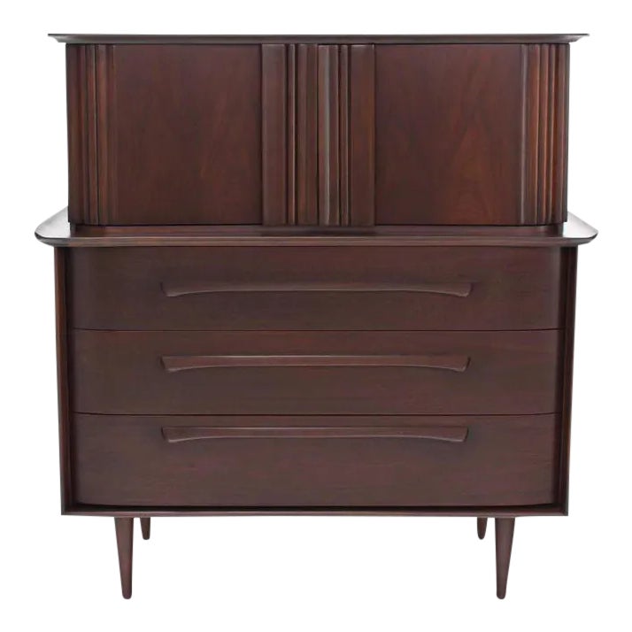 Mid-Century Modern Walnut High Chest Dresser | Chairish