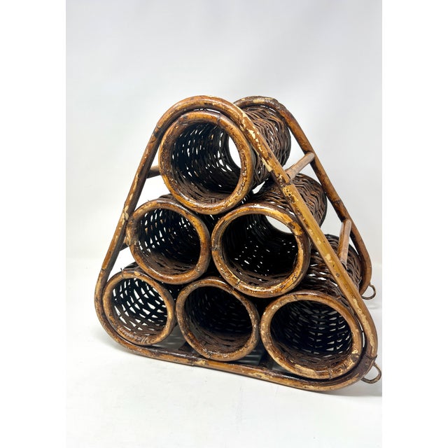 Vintage Mid-Century Boho 6 Bottle Rattan Wine Rack | Chairish
